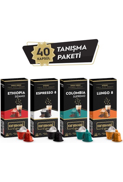 Armoni Coffee Nespresso Uyumlu Kapsül Kahve 4lü Set 40 Kapsül Armoni Coffee Nespresso Uyumlu Kapsül Kahve 4lü Set 40 Kapsül