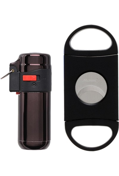 Atomic Color Puro Çakmak ve Puro Kesici Seti Siyah