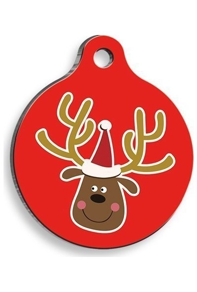 Pet Tag Art Christmas Serisi Comic Deer Yuvarlak Kedi ve Köpek Künyesi