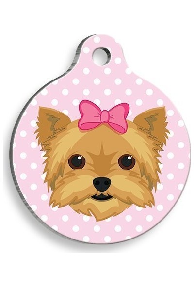 Pet Tag Art Yorkshire Terrier Pembe Puantiyeli Yuvarlak Köpek Künyesi Pet Tag Art Yorkshire Terrier Pembe Puantiyeli Yuvarlak Köpek Künyesi
