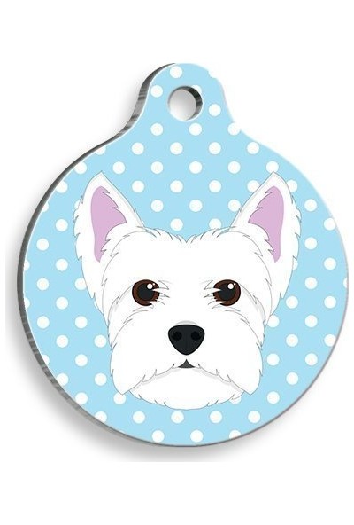 Pet Tag Art Mavi Puantiyeli Batı Highland Beyaz Terrier Yuvarlak Köpek Künyesi