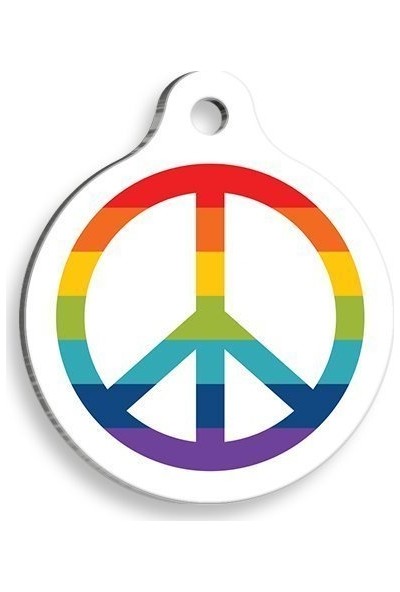 Pet Tag Art Beyaz Üstüne Barış Işareti Yuvarlak Kedi ve Köpek Künyesi