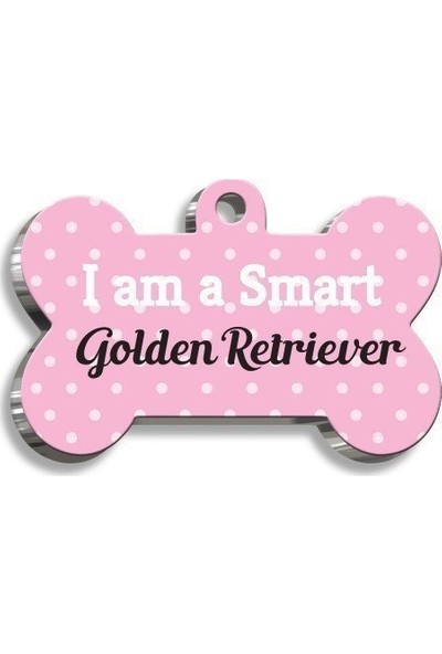 Pet Tag Art Golden Retriever Pembe Kemik Şekilli Köpek Künyesi