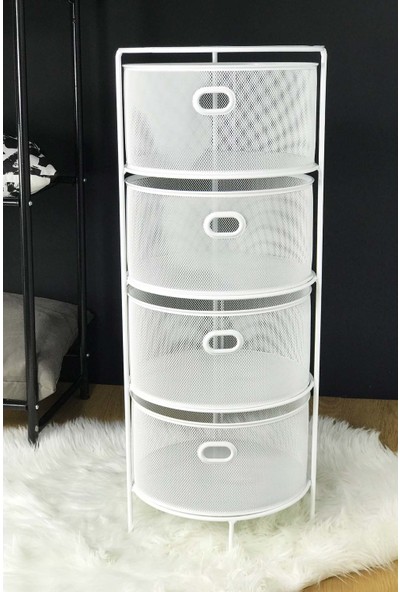 Sepetçi Baba Drawe - 4 Katlı Metal Sebzelik Beyaz Sepetçi Baba Drawe - 4 Katlı Metal Sebzelik Beyaz