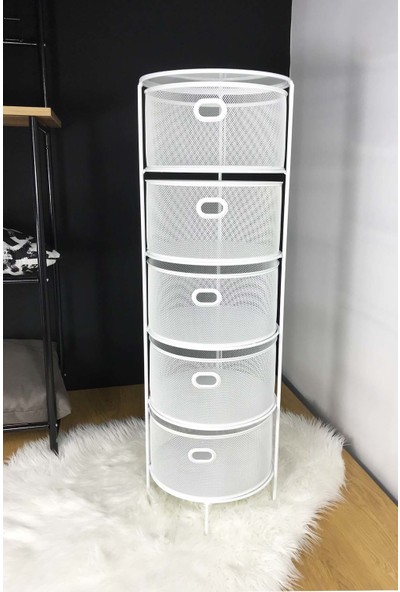 Sepetçi Baba Drawe - 5 Katlı Metal Sebzelik Beyaz Sepetçi Baba Drawe - 5 Katlı Metal Sebzelik Beyaz