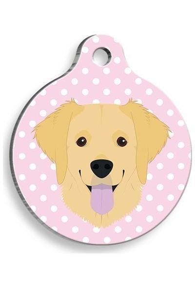 Pet Tag Art Puantiyeli Pembe Golden Retriever Yuvarlak Köpek Künyesi Pet Tag Art Puantiyeli Pembe Golden Retriever Yuvarlak Köpek Künyesi