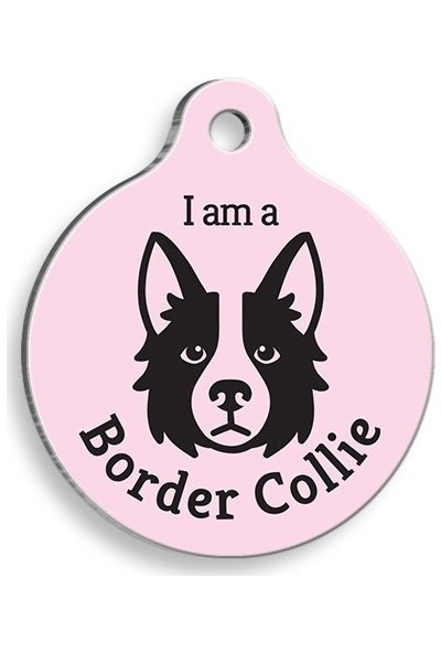 Pet Tag Art Pembe Border Collie Yuvarlak Köpek Künyesi