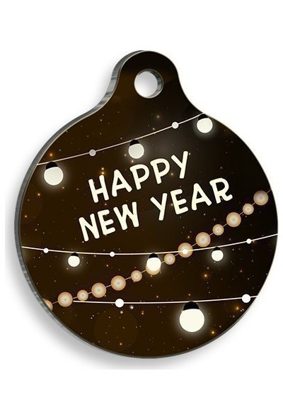Christmas Serisi Brown Happy New Year Yuvarlak Kedi ve Köpek Künyesi
