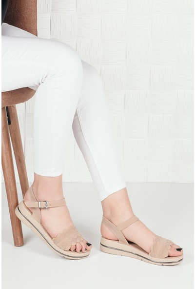 Weynes Kadın Krem Süet Çiçekli Terlik Sandalet BA20294 Weynes Kadın Krem Süet Çiçekli Terlik Sandalet BA20294