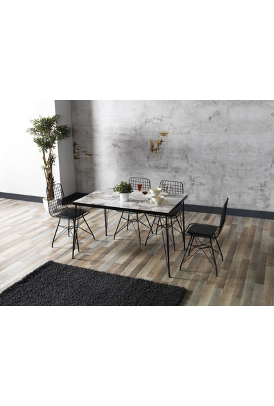 Ressahome Yonca Bendir Görünümlü Metal Ayaklı Mutfak Masası Takımı - 80X120 cm Ressahome Yonca Bendir Görünümlü Metal Ayaklı Mutfak Masası Takımı - 80X120 cm