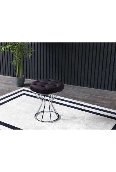 Ressahome Loft Kum Saatli Gümüş Kaplama Metal Puf -45 Cm-Siyah