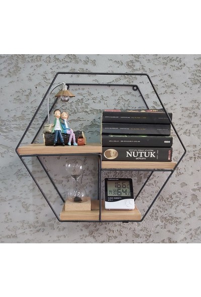 Ihk Sanat - Telli Altıgen Tasarım Duvar Raf 5mm Suntalam Raf - İHKTELLİALTIGENRAF01