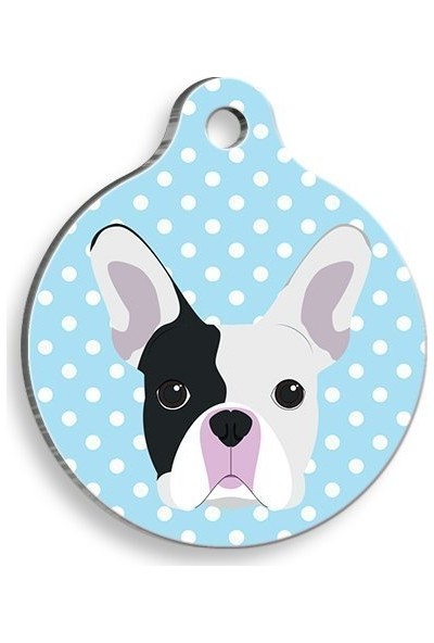 Pet Tag Art Mavi Puantiyeli Boston Terrier Yuvarlak Köpek Künyesi