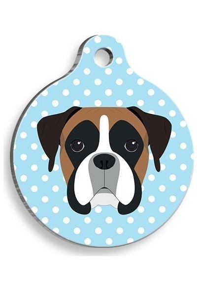 Pet Tag Art Mavi Puantiyeli Boxer Yuvarlak Köpek Künyesi