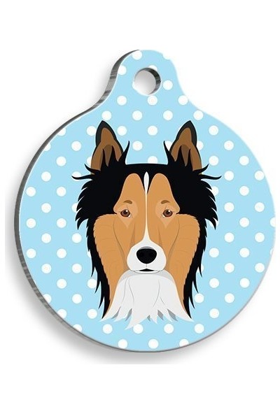 Pet Tag Art Mavi Puantiyeli Border Collie Yuvarlak Köpek Künyesi