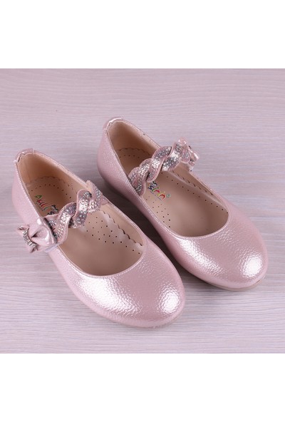 Kidya Genç Kız Çocuk Taş Süslemeli Babet Ayakkabı Pudra