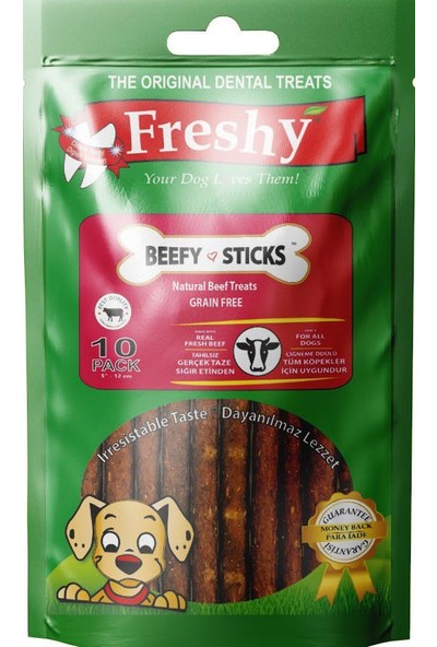 Freshy Beefy Sticks Gerçek Sığır Etli Köpek Ödül 10'lu Freshy Beefy Sticks Gerçek Sığır Etli Köpek Ödül 10'lu
