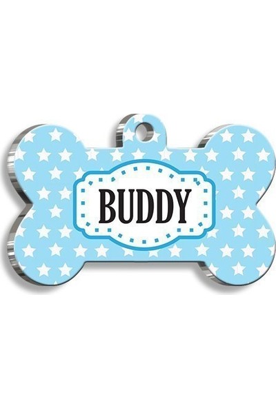 Pet Tag Art Mavi Üstüne Yıldızlı Kemik Şekilli Köpek Künyesi