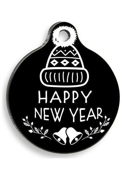 Pet Tag Art Christmas Serisi Happy New Year Yuvarlak Kedi ve Köpek Künyesi Pet Tag Art Christmas Serisi Happy New Year Yuvarlak Kedi ve Köpek Künyesi