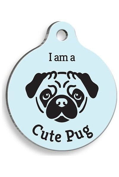 Pet Tag Art Mavi Pug Yuvarlak Köpek Künyesi