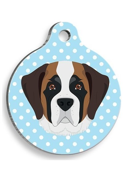 Pet Tag Art Mavi Puantiyeli Saint Bernard Yuvarlak Köpek Künyesi Pet Tag Art Mavi Puantiyeli Saint Bernard Yuvarlak Köpek Künyesi