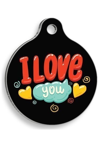 Pet Tag Art I Love You Yuvarlak Kedi ve Köpek Künyesi