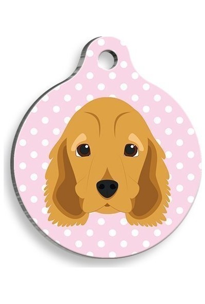 Pet Tag Art Pembe Puantiyeli Cocker Spaniel Yuvarlak Köpek Künyesi Pet Tag Art Pembe Puantiyeli Cocker Spaniel Yuvarlak Köpek Künyesi