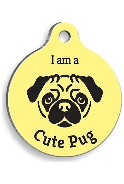 Pet Tag Art Sarı Pug Yuvarlak Köpek Künyesi