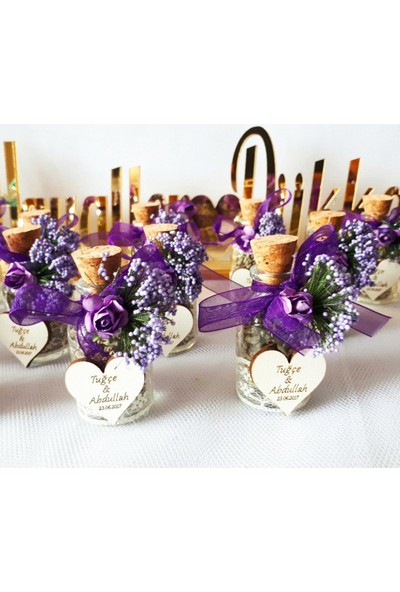 Hayaller Dükkanı 30 Adet Ahşap Isimli Lavanta Şişesi Nikah Şekeri