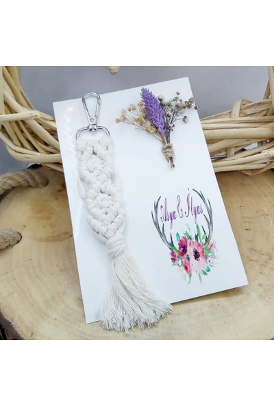 20 Adet Lüks Makrome Anahtarlık Altında Kağıtlı Nişan Si