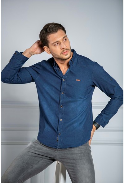 Abay Erkek Mavi Likralı Kot Gömlek N6028