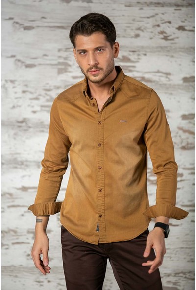 Abay Erkek Hardal Likralı Kot Gömlek N6028