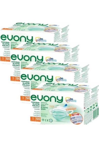 Evony Cerrahi Maske 200 Adet
