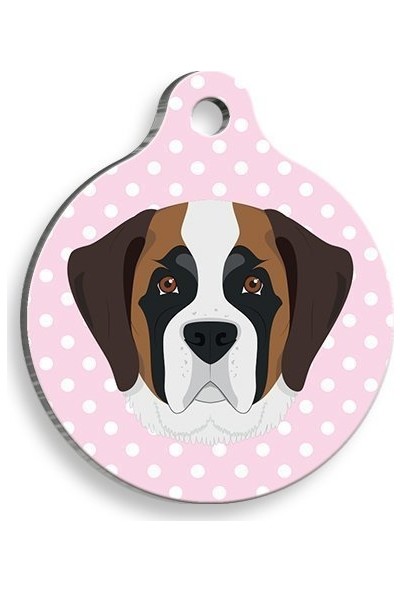 Pet Tag Art Pembe Puantiyeli Saint Bernard Yuvarlak Köpek Künyesi Pet Tag Art Pembe Puantiyeli Saint Bernard Yuvarlak Köpek Künyesi