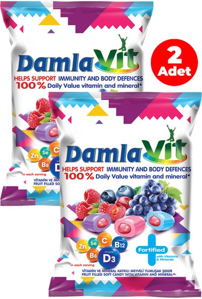 Tayaş Damla Vit Vitamin Mineral Katkılı Meyve Dolgulu Yumuşak Şeker 90G. -2 Li