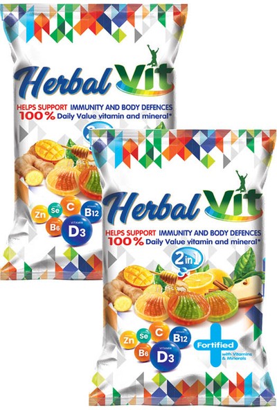 Tayaş Herbal Vit Vitamin & Mineral Katkılı Meyve Dolgulu Sert Şeker 90 G. -2 Li