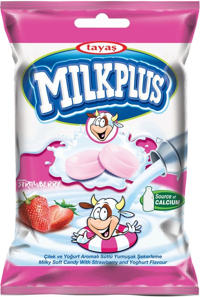Tayaş Milkplus Çilekli & Yoğurt Aromalı Sütlü Yumuşak Şekerleme 250 G.
