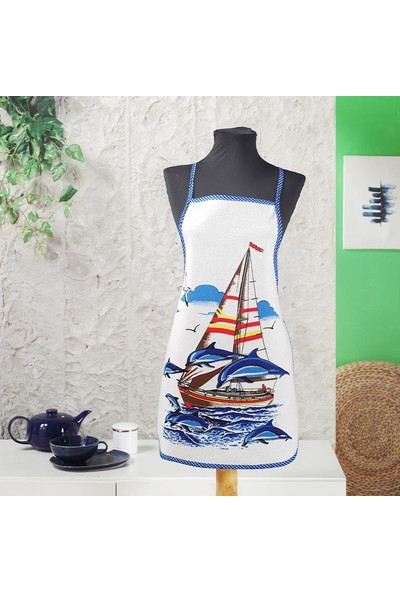 Silver Needle Sıvı Geçirmez Yunus Baskılı Mutfak Önlüğü