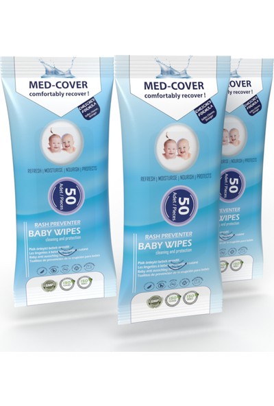 Med Cover Pişik Önleyicili Bebek Temizleme Mendili 50 'li - 3 Adet Med Cover Pişik Önleyicili Bebek Temizleme Mendili 50 'li - 3 Adet