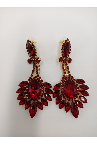 Cd Organizasyon Kristal Küpe Bordo Renk