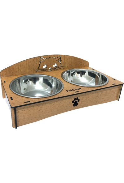 PetCrew Kedi ve Küçük Irk Köpek Su ve Mama Kabı Ahşap 280MLX2