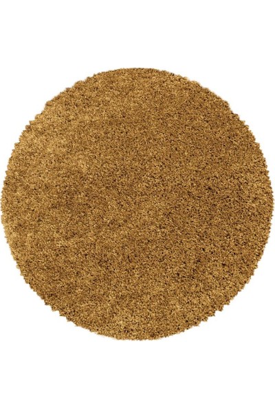 Ayyıldız Halı Yuvarlak Shaggy Halı Salon Halısı Yumuşak Yüksek Havlı Düz Altın Gold Dore