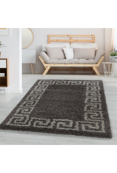 Ayyıldız Halı Desenli Shaggy Halı Yumuşak Ornament Bordür Desen Toprak Bej Ayyıldız Halı Desenli Shaggy Halı Yumuşak Ornament Bordür Desen Toprak Bej
