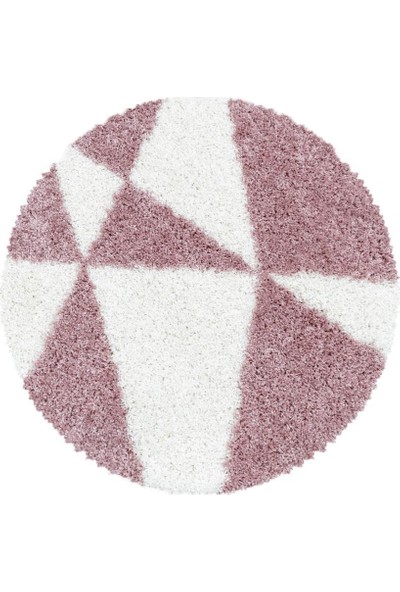 Ayyıldız Halı Yuvarlak Desenli Shaggy Halı Yumuşak Geometrik Üçgen Desenli Rose Krem