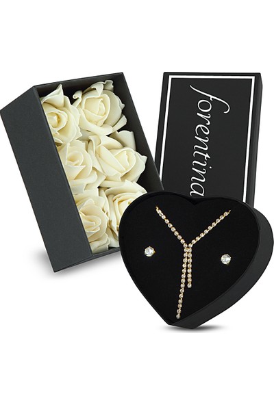 Forentina Güllü Kutuda Rose Su Yolu Kolye Küpe Set PS1640 Forentina Güllü Kutuda Rose Su Yolu Kolye Küpe Set PS1640