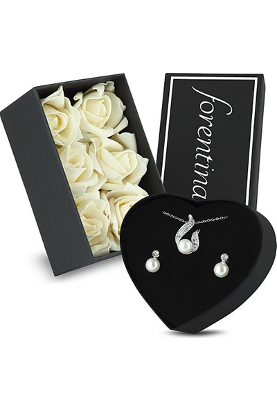 Forentina Güllü Kutuda Beyaz Inci Modeli Kolye Küpe Set PS1639 Forentina Güllü Kutuda Beyaz Inci Modeli Kolye Küpe Set PS1639