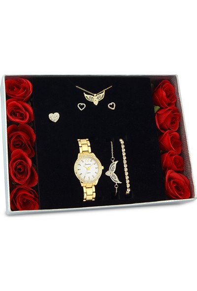 Forentina Altın Kaplama Melek Kanadı Kolye Küpe Yüzük Bileklik Saat - Set PS1421 Forentina Altın Kaplama Melek Kanadı Kolye Küpe Yüzük Bileklik Saat - Set PS1421