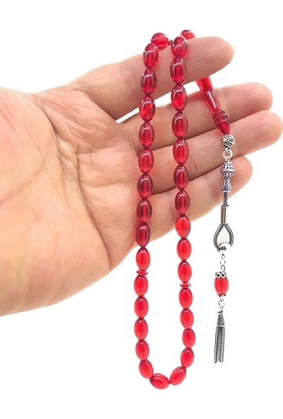 Şamil Tesbih Ateş Kehribar Tesbih 925 Ayar Gümüş Püsküllü Tesbih