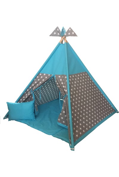 Altev Gri Yıldızlı Ahşap Çoçuk Çadırı Altev Gri Yıldızlı Ahşap Çoçuk Çadırı