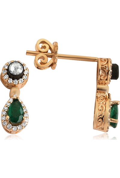 Clavis Jewelry Elmas, Pırlanta ve Damla Zümrüt Taşlı Küpe